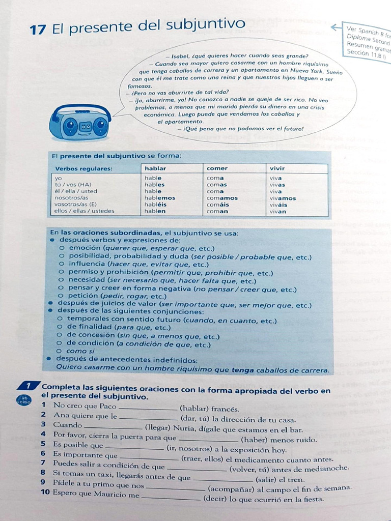 El Presente Del Subjuntivo - IB Workbook (Thacker&Bianchi) | PDF