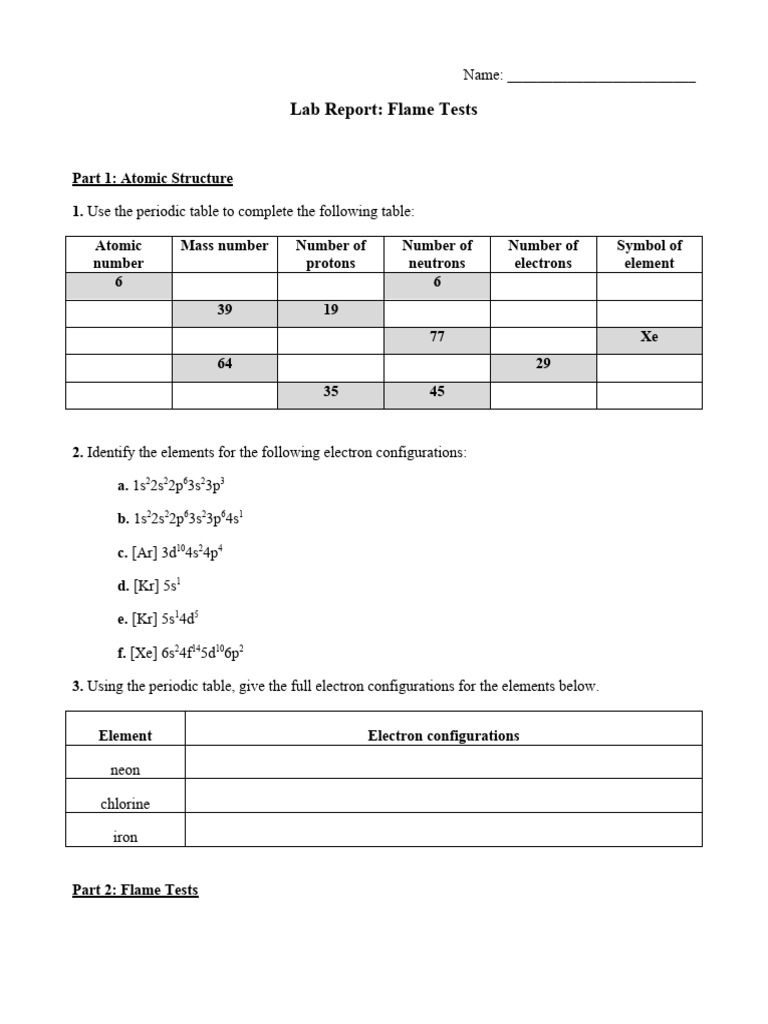 Flame Tests and Atomic Structure Lab Report | PDF | Energy Level ...