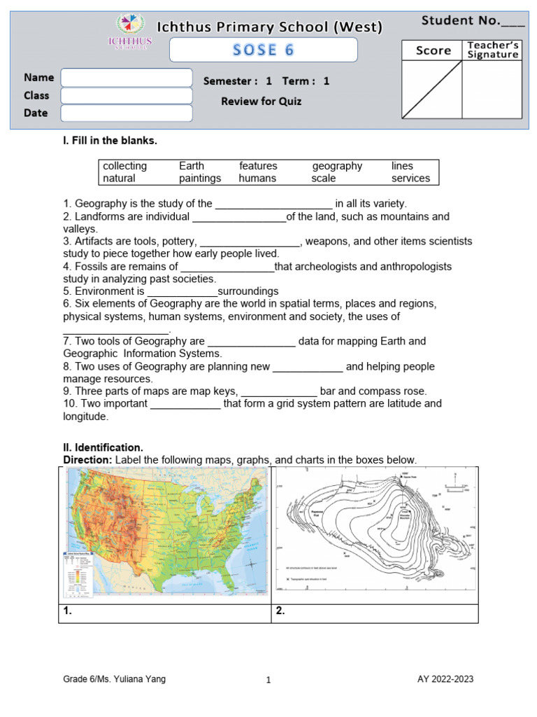 Review Quiz 1-G6 | PDF | Geography | Map
