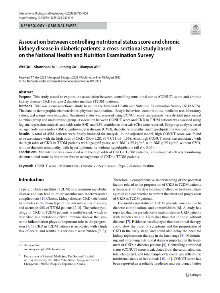 Association Between Controlling Nutritional Status Score and Chronic ...