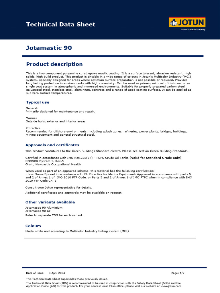TDS 16560 Jotamastic 90 Euk GB | PDF | Abrasive | Epoxy