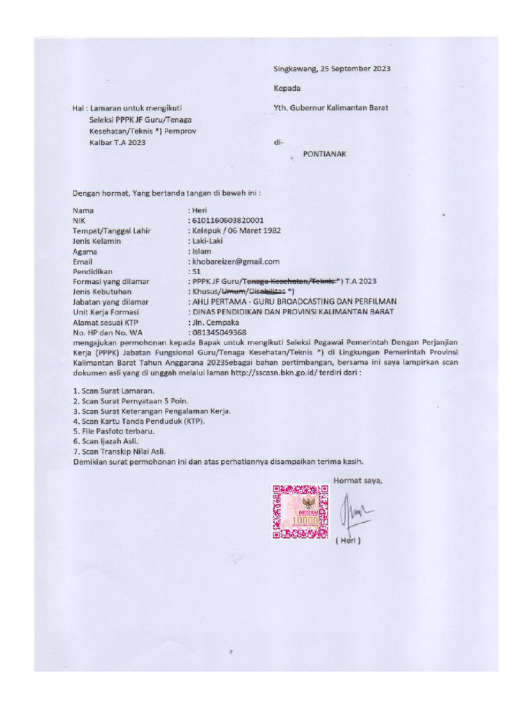 Surat Lamaran E-Materai | PDF