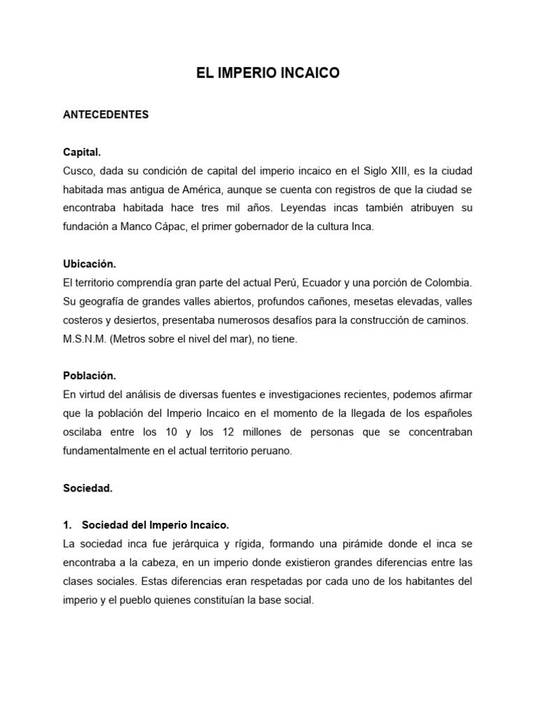 Imperio Incaico | PDF | Imperio Inca