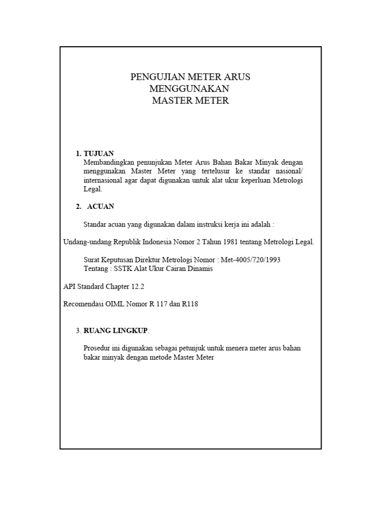 Pengujian Meter Arus BBM dengan Master Meter | PDF