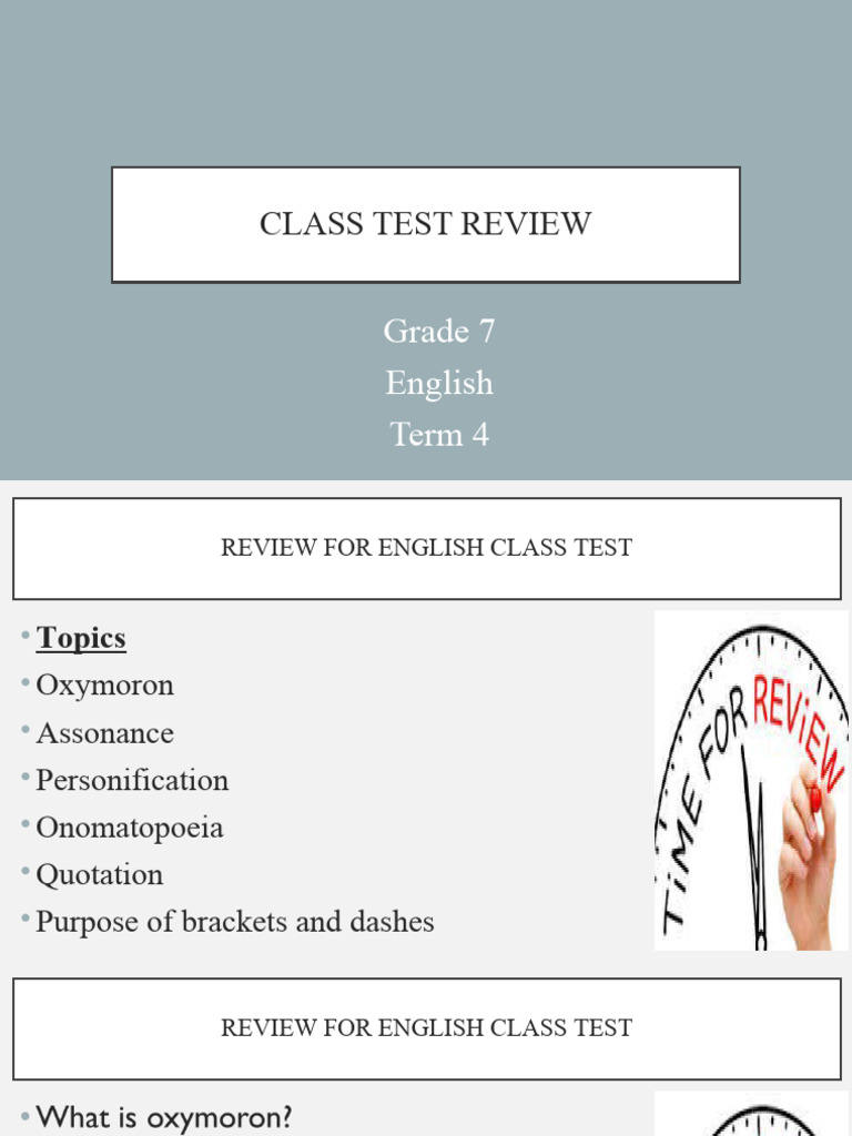 Grade 7 English Class Test Review | PDF