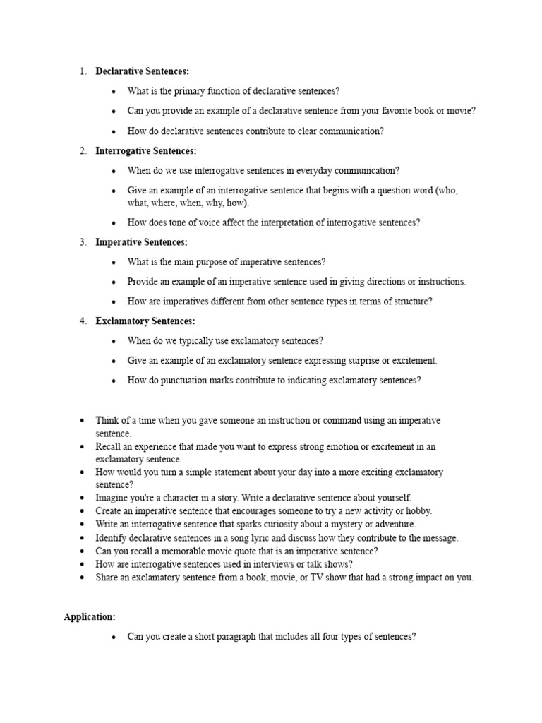 4 Tpes of Sentence Questions | PDF | Language Arts & Discipline