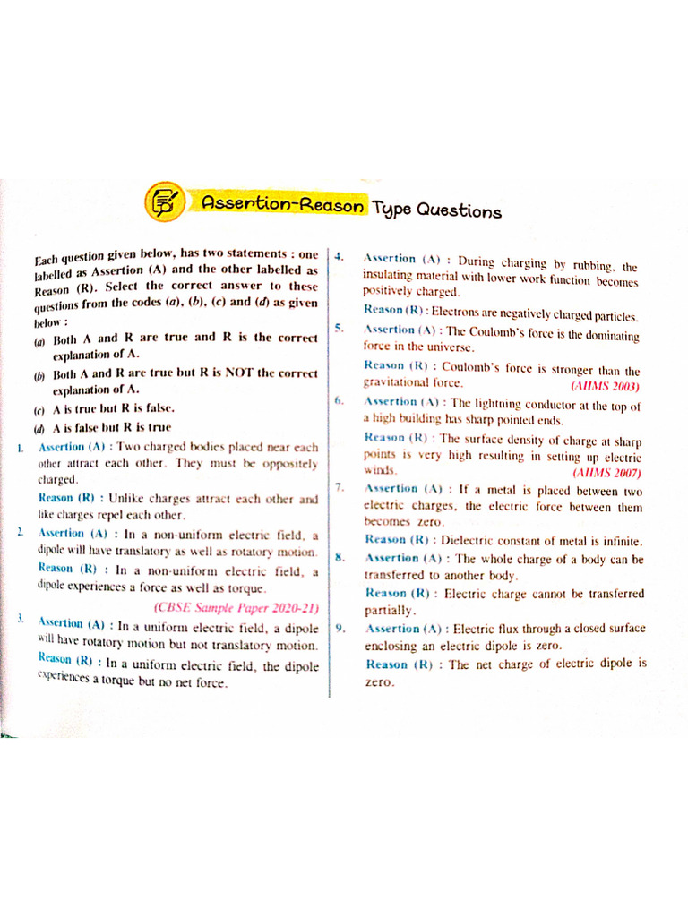 Assertion-Reason Ch-1 | PDF