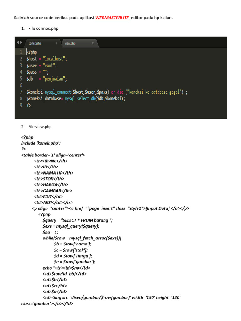 Salinlah Source Code Berikut Pada Aplikasi WEBMASTERLITE Editor Pada HP ...