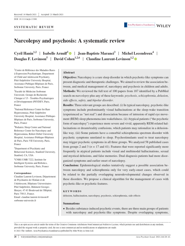 Narcolepsy and Psychosis: Systematic Review | PDF | Psychosis ...