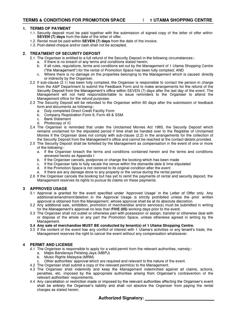 Terms & Conditions For Promo Space 2019 | PDF | Indemnity | Carpet