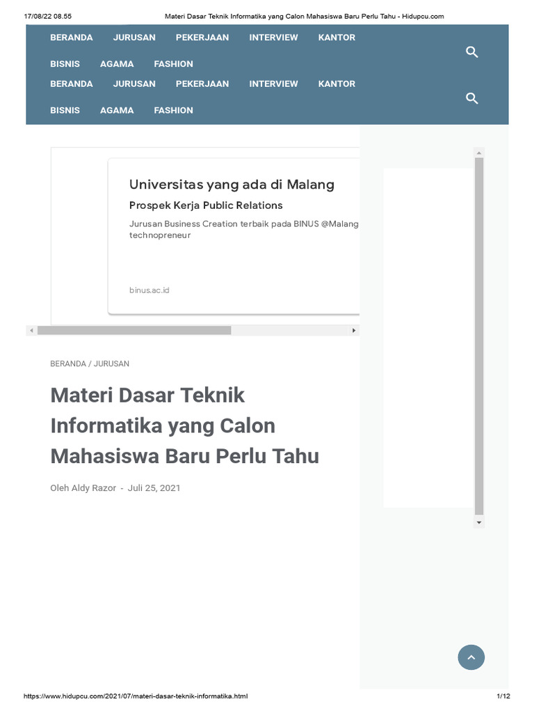 Materi Dasar Teknik Informatika Yang Calon Mahasiswa Baru Perlu Tahu | PDF