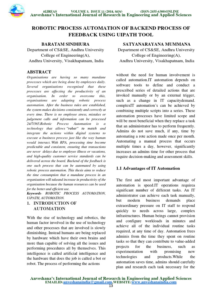 Robotic Process Automation of Backend Process of Feedback Using Uipath Tool | PDF | Automation ...