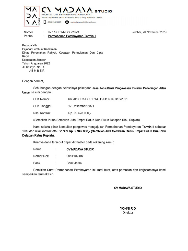 Surat Permohonan Termin Madava | PDF