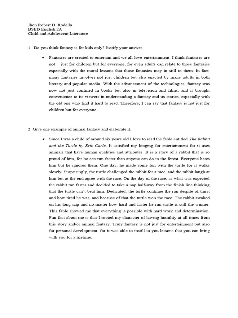 LIT 101 Child and Adolescent (11-12) | PDF