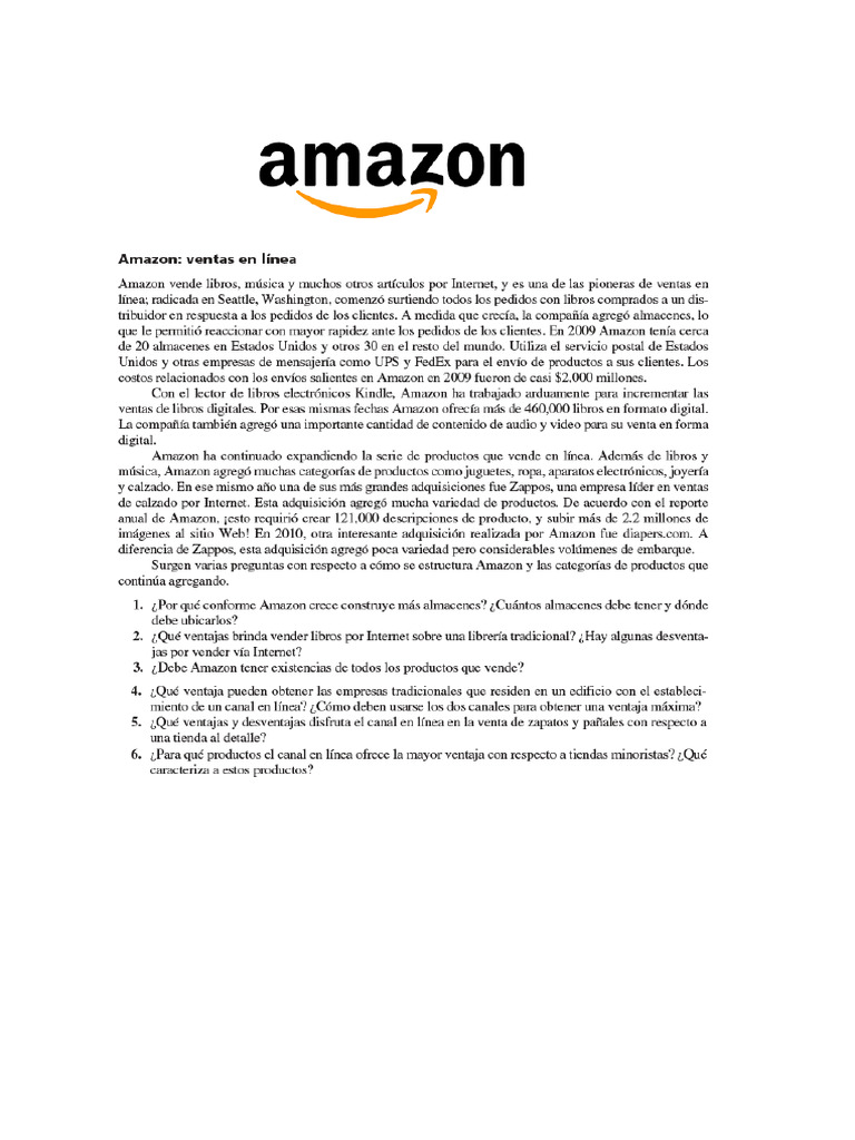 Caso Amazon Ventas en Línea | Descargar gratis PDF | Economias