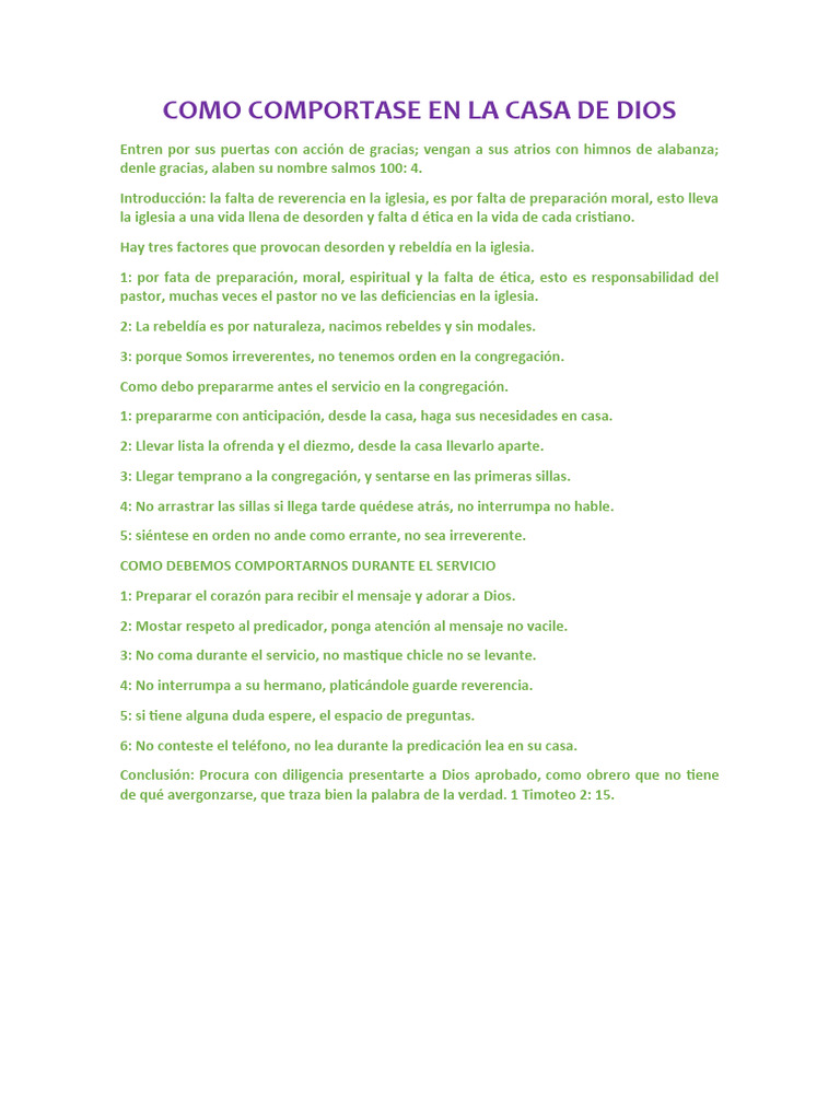 Comportamiento Reverente en la Iglesia | PDF