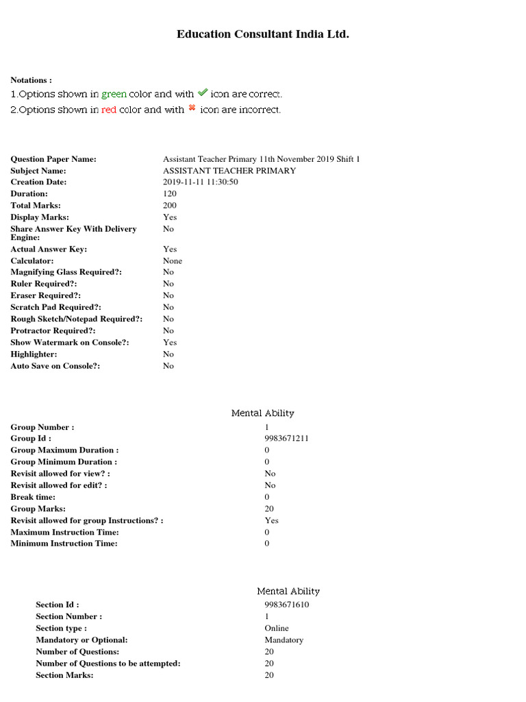 Assistant Teacher Primary Exam 2019 | PDF | Multiple Choice | Student ...