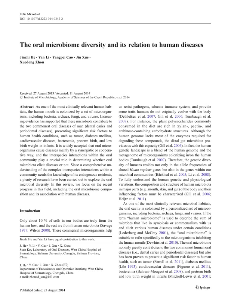 3.the Oral Microbiome Diversity and Its Relation To Human Diseases ...