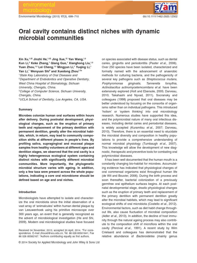 5.oral Cavity Contains Distinct Niches With Dynamic | PDF | Periodontology | Biology
