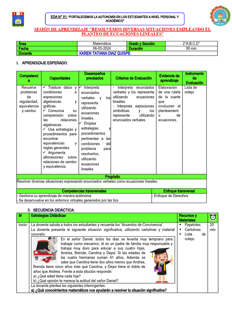1°-Sesion 7-Eda 3 | PDF | Ecuaciones | Aprendizaje