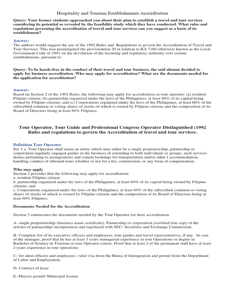 Hospitality and Tourism Establishments Accreditation | PDF | Employment ...