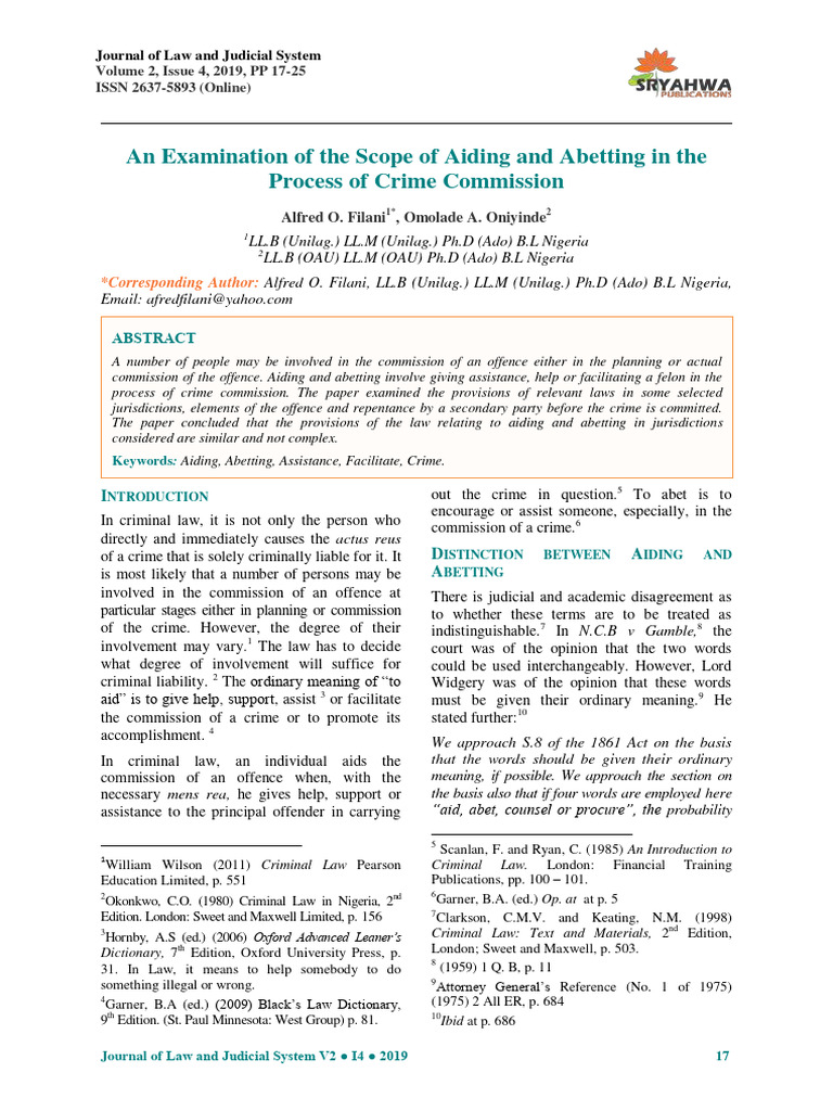 An Examination of The Scope of Aiding and Abetting in The Process of Crime Commission | PDF ...