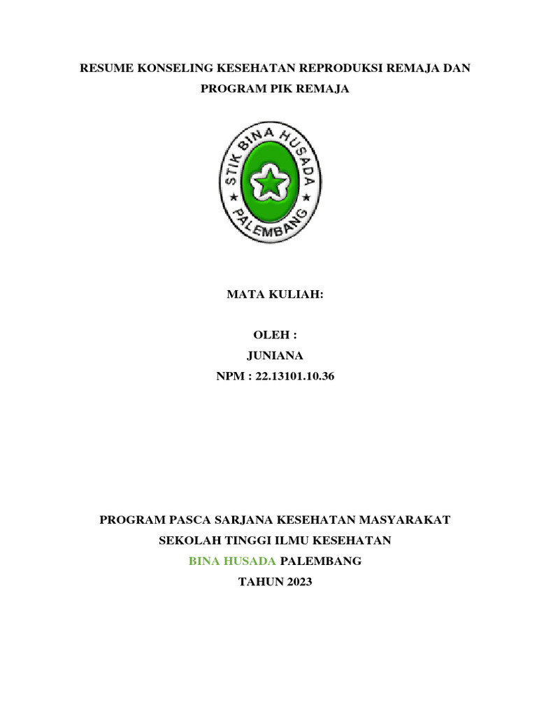 Sub CPMK-6 - Konseling Kesehatan Reproduksi Remaja Dan Program PIK ...