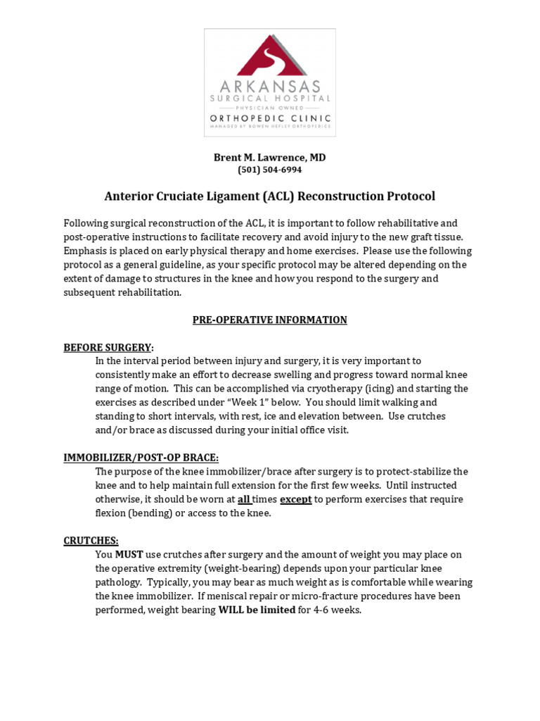 Acl Post Op Protocol | Download Free PDF | Knee | Anatomical Terms Of ...