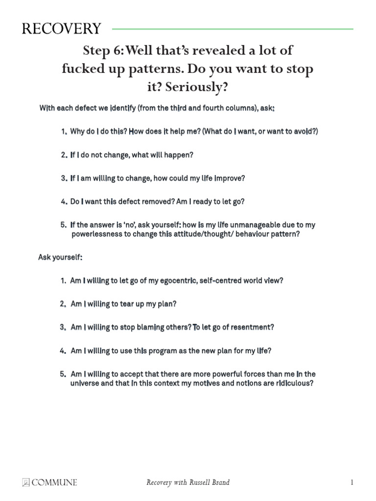 Day 6 Recovery Worksheet | PDF | Career & Growth | Self-Improvement