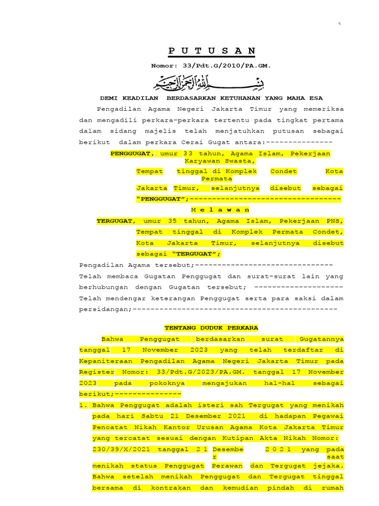 Putusan Cerai Gugat | PDF