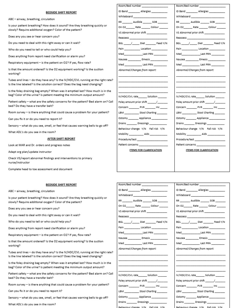 Bedside Shift Report | PDF | Diseases And Disorders | Health Care