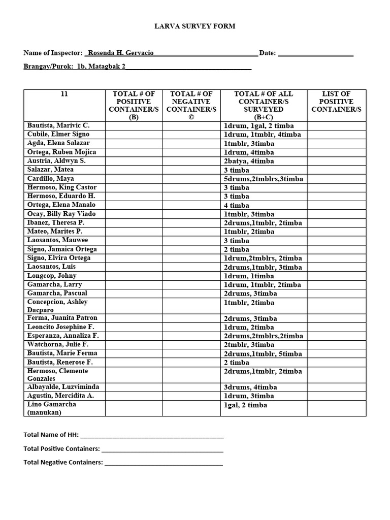 Larva Survey Form | PDF