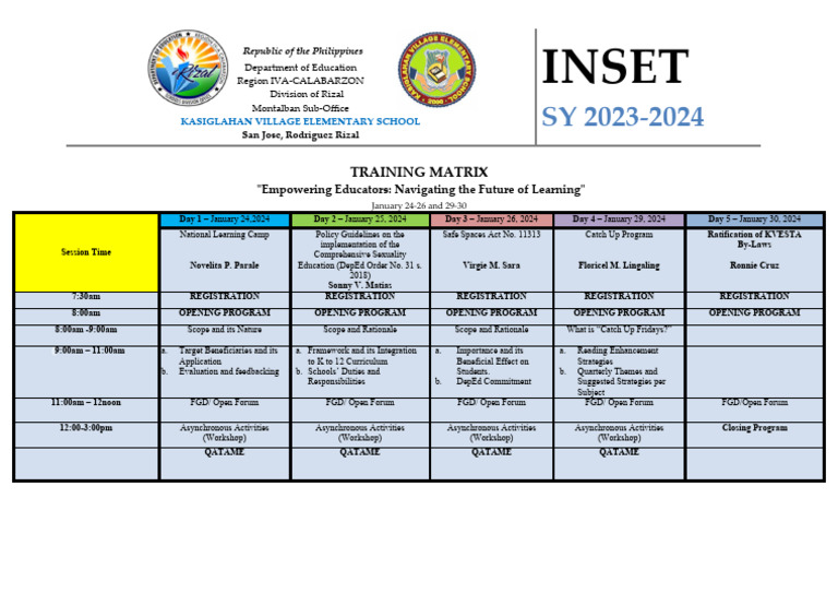 Proposed - INSET MATRIX - January 22 24 and 29 30 1 | PDF