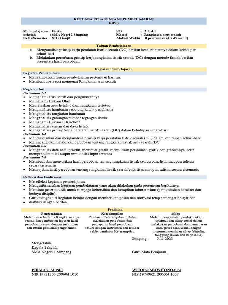 RPP Pertumbuhan Dan Perkembangan | PDF