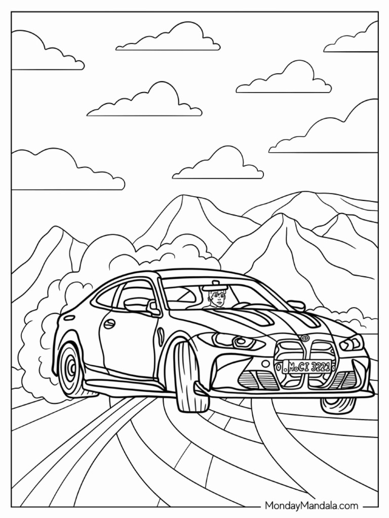 2023 BMW M4 Competition Drifting Coloring Sheet | PDF