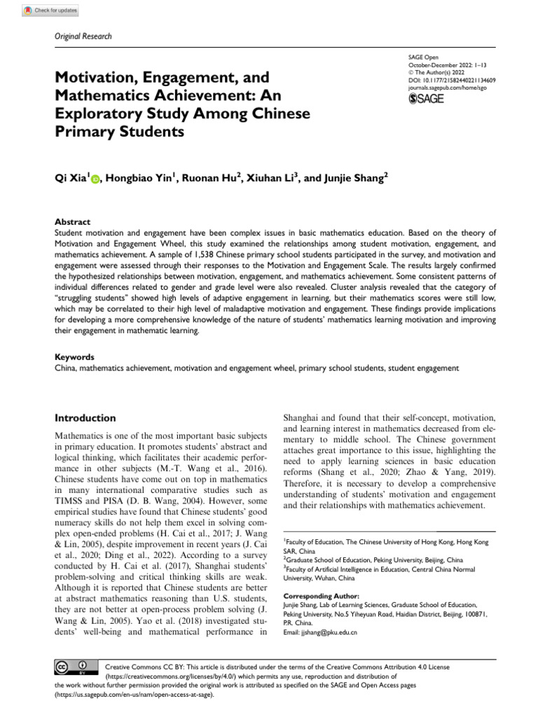 Xia Et Al 2022 Motivation Engagement and Mathematics Achievement An ...