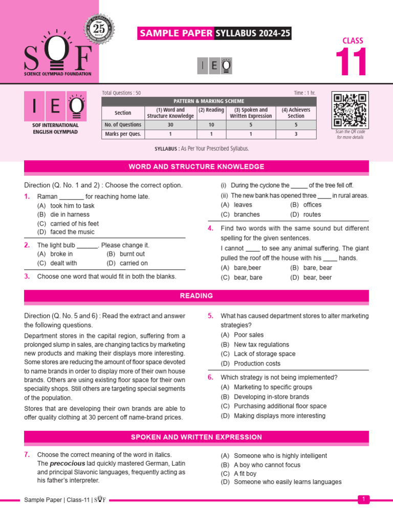 Ieo Sample Paper Class-11 | PDF | Brand | Marketing