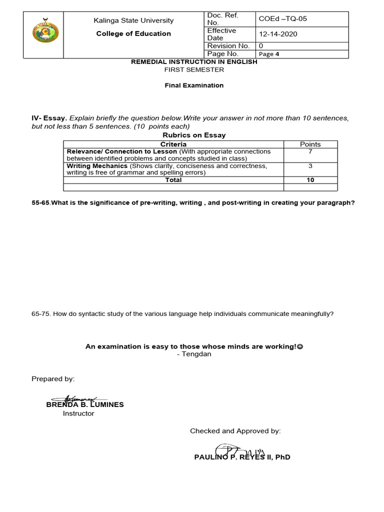 Final Exam - REMEDIAL (Last Part) | PDF