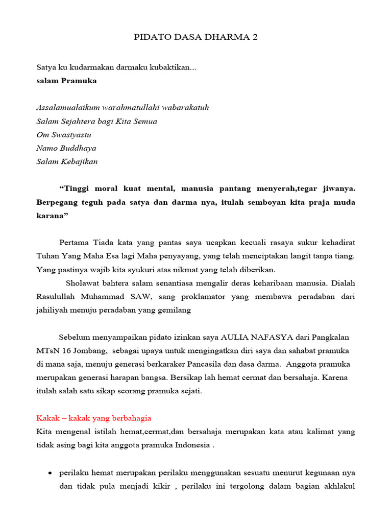Pidato Dasa Dharma Edit | PDF | Gaya Hidup