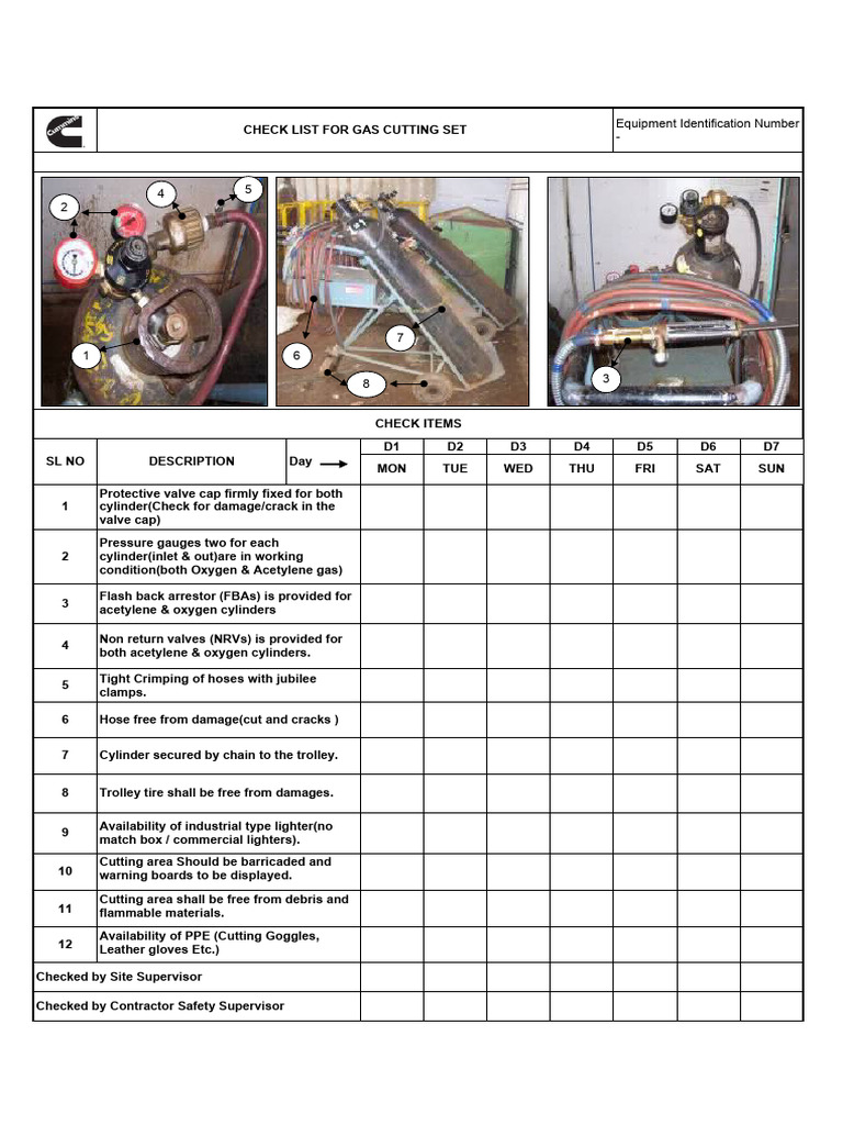 Gas Cutting Set Inspection Checksheet | PDF
