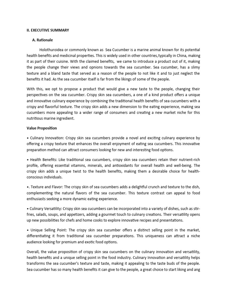 II. EXECUTIVE SUMMARY Rationale | PDF | Foods | Cucumber