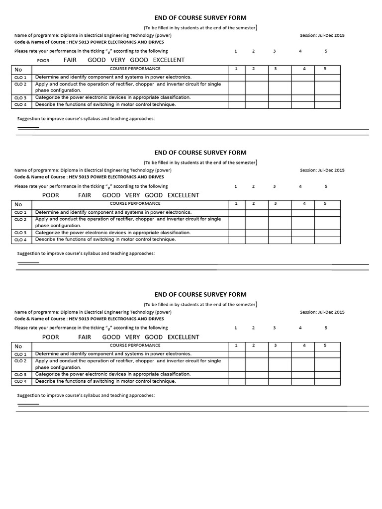 End of Course Survey Form (Dep) Pe | PDF | Power Electronics | Electronics