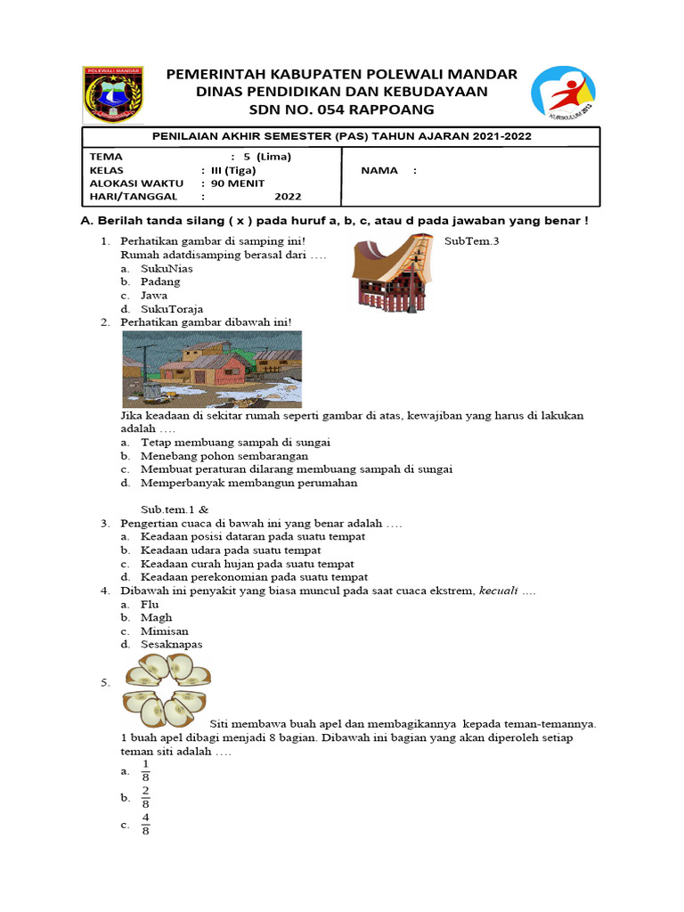 Soal Pas Kelas 3 Tema 5 | PDF