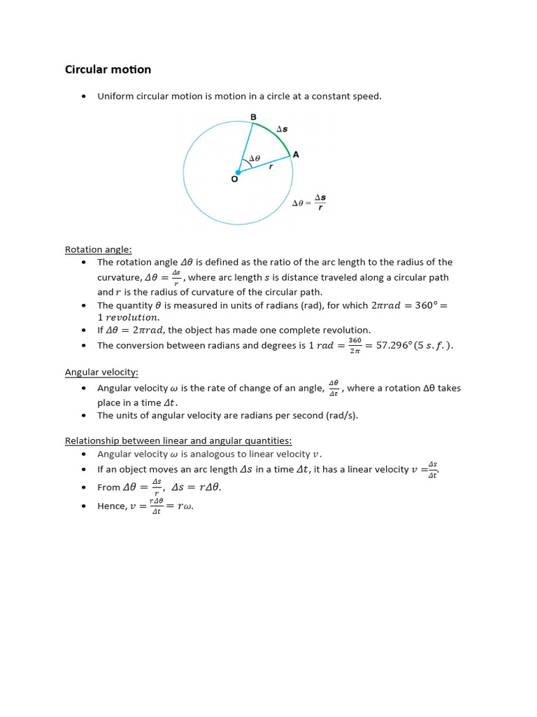 Circular Motion Summary | PDF | Science & Mathematics
