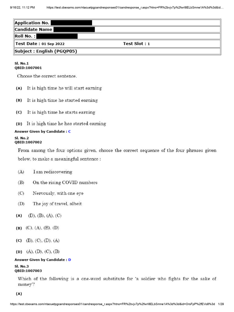 CUET PG 2022 Question Paper Responses | PDF | Teaching Methods ...