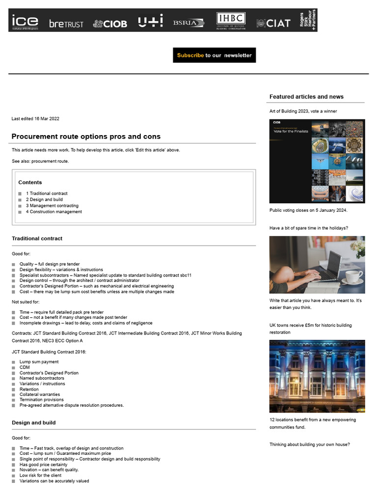 Procurement Route Options Pros and Cons - Designing Buildings | PDF ...