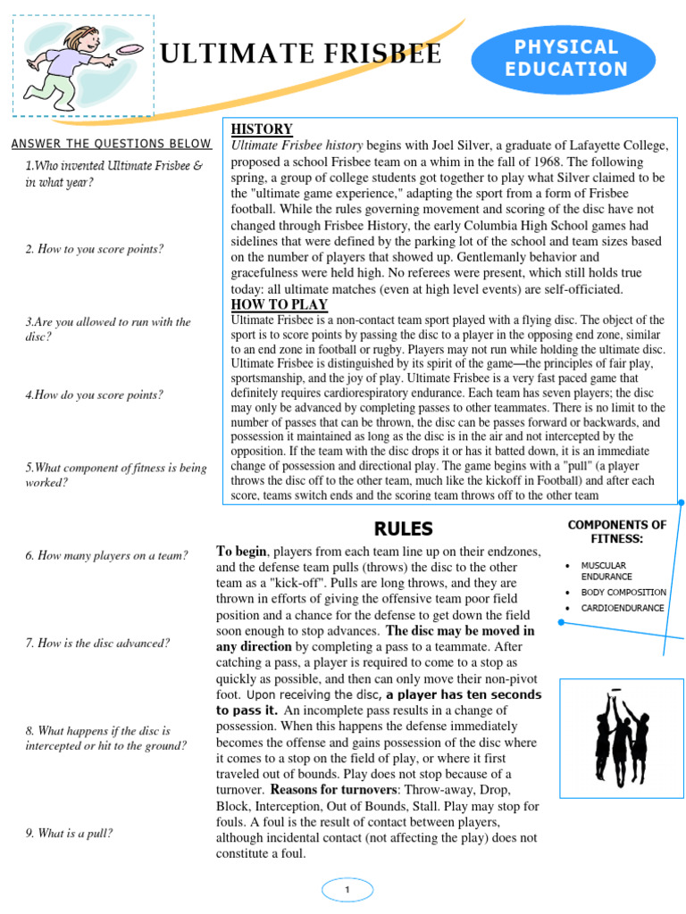 Ultimate Frisbee Handout | PDF | American Football | Team Sports