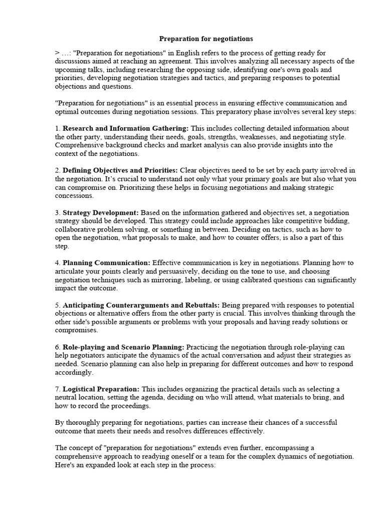 Preparation For Negotiations | PDF | Negotiation | Simulation