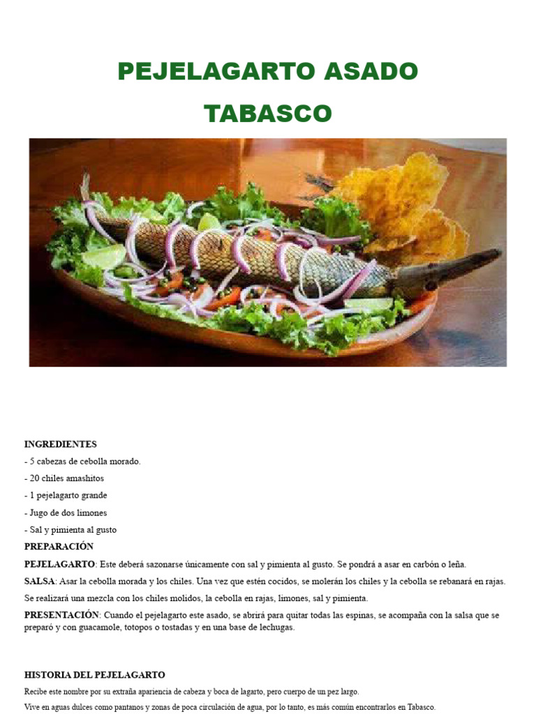 Información Del Platillo Tipico de Tabasco: Pejelagarto | PDF | Cocina ...