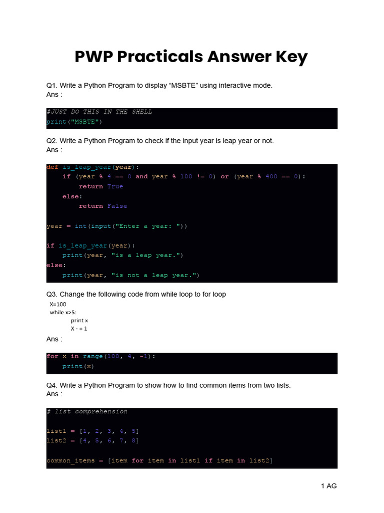 PWP Practicals Answer Key | PDF | Byte | Method (Computer Programming)